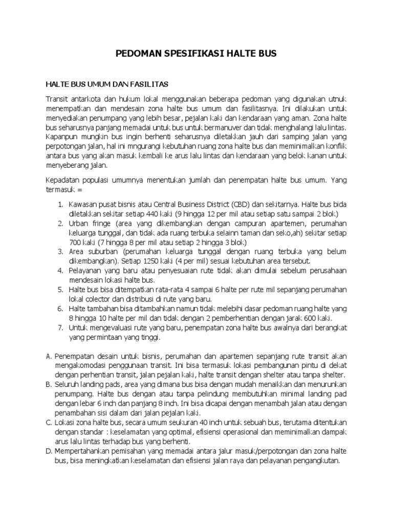 Spesifikasi Desain Halte Bus Umum | PDF