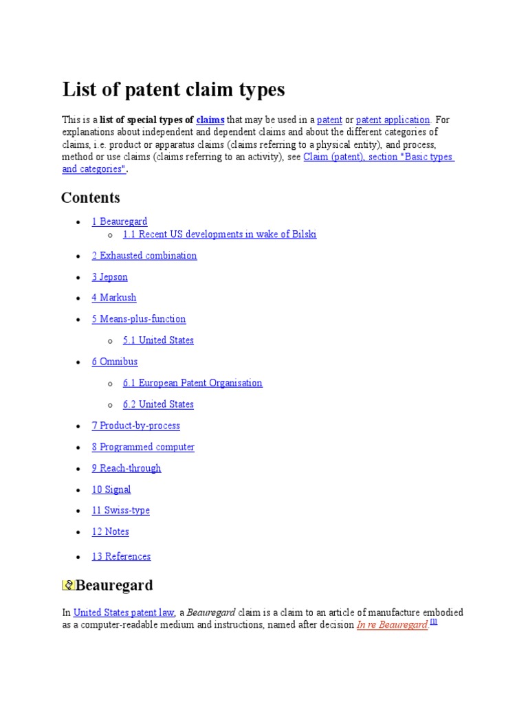 List of Patent Claim Types | PDF | Patent Claim | Patent Law