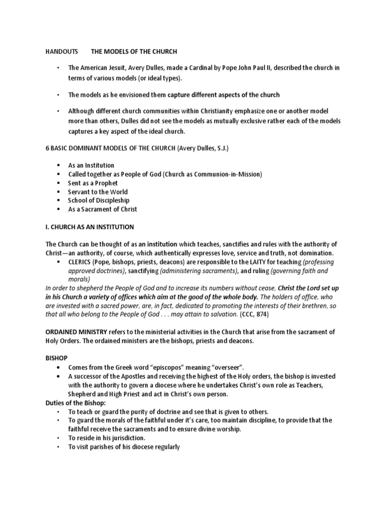 The Models of The Church | PDF | Bishop | Pope