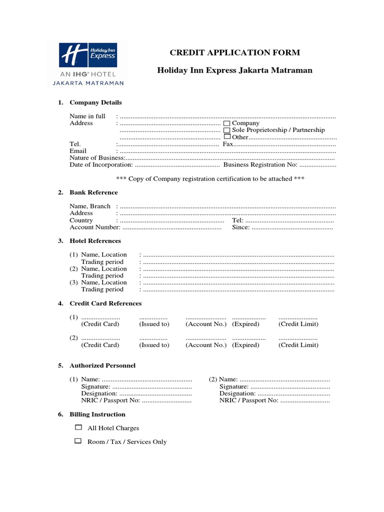 Credit Application Form Holiday Inn Express Jakarta Matraman | Download ...