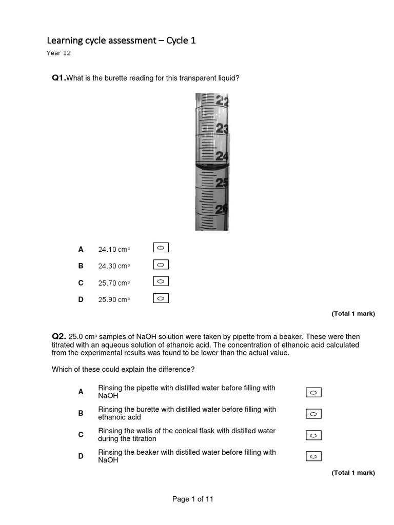 Year 12 Chemistry Learning Cycle 1 Assessment | PDF | Mass To Charge ...