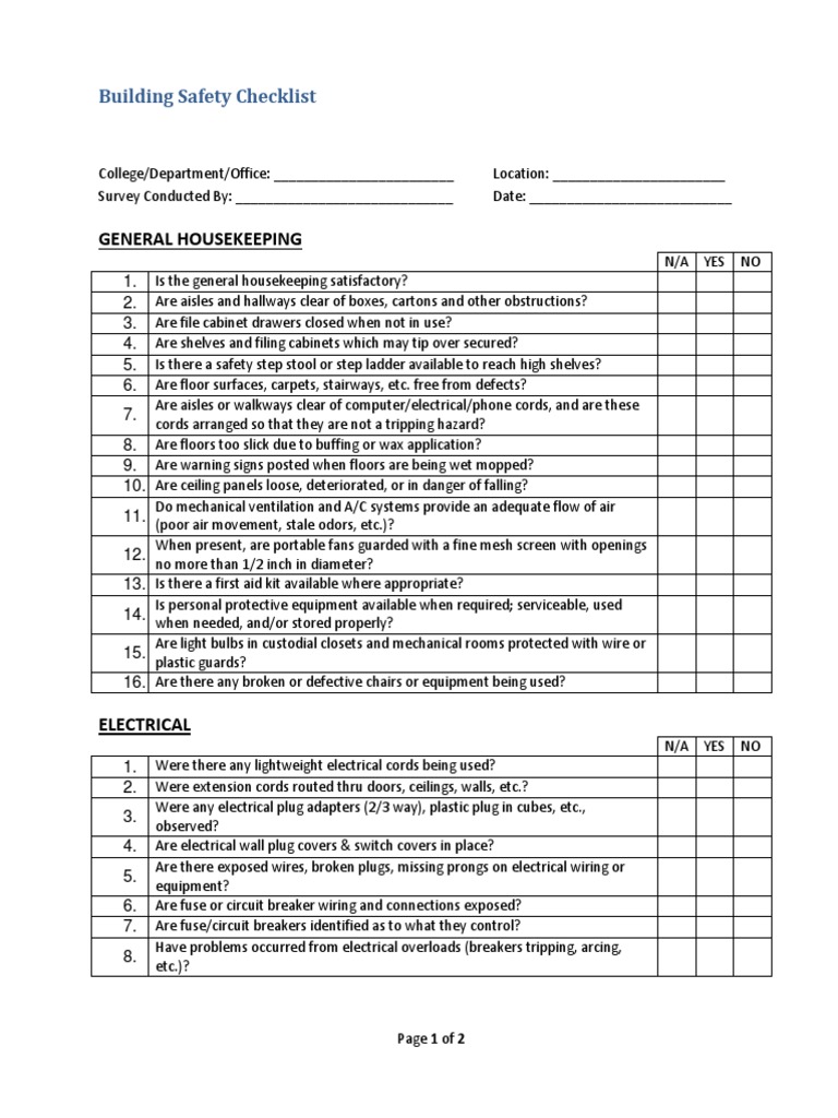 Building Safety Checklist PDF | PDF | Fires | Electrical Wiring