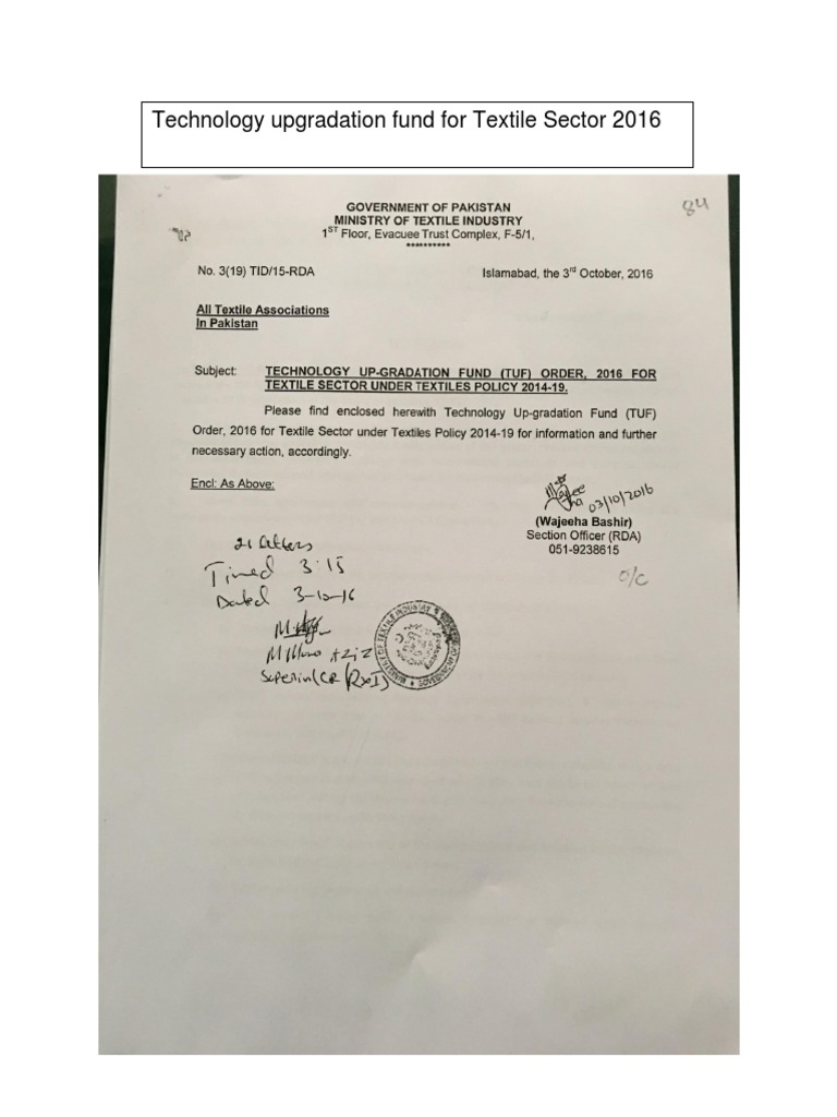 Technology Upgradation Fund For Textile Sector 2016 | PDF