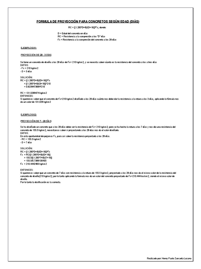 Formula de Proyección para Concretos Según Edad | PDF