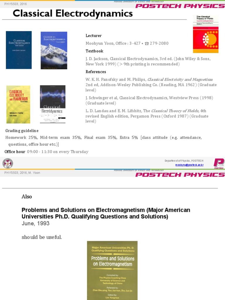 Introduction to Classical Electrodynamics: An Overview of Lectures on ...