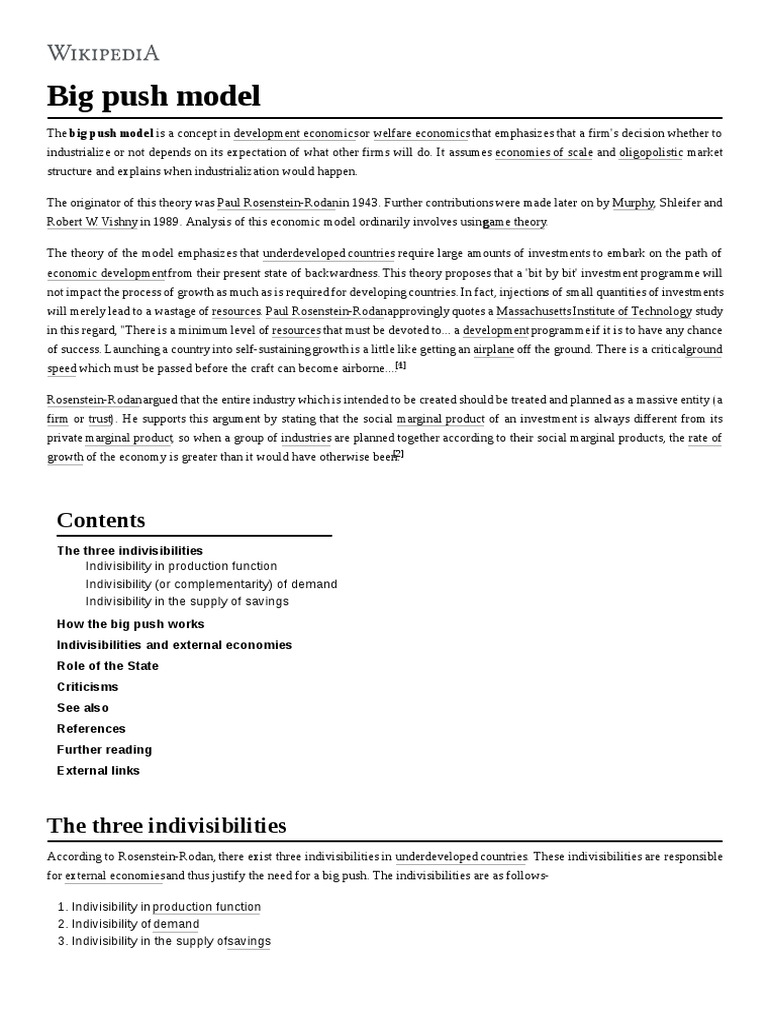 Big Push Model: The Three Indivisibilities | PDF | Business | Economics