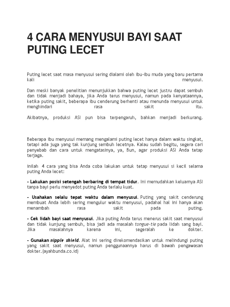 4 Cara Menyusui Bayi Saat Puting Lecet | PDF
