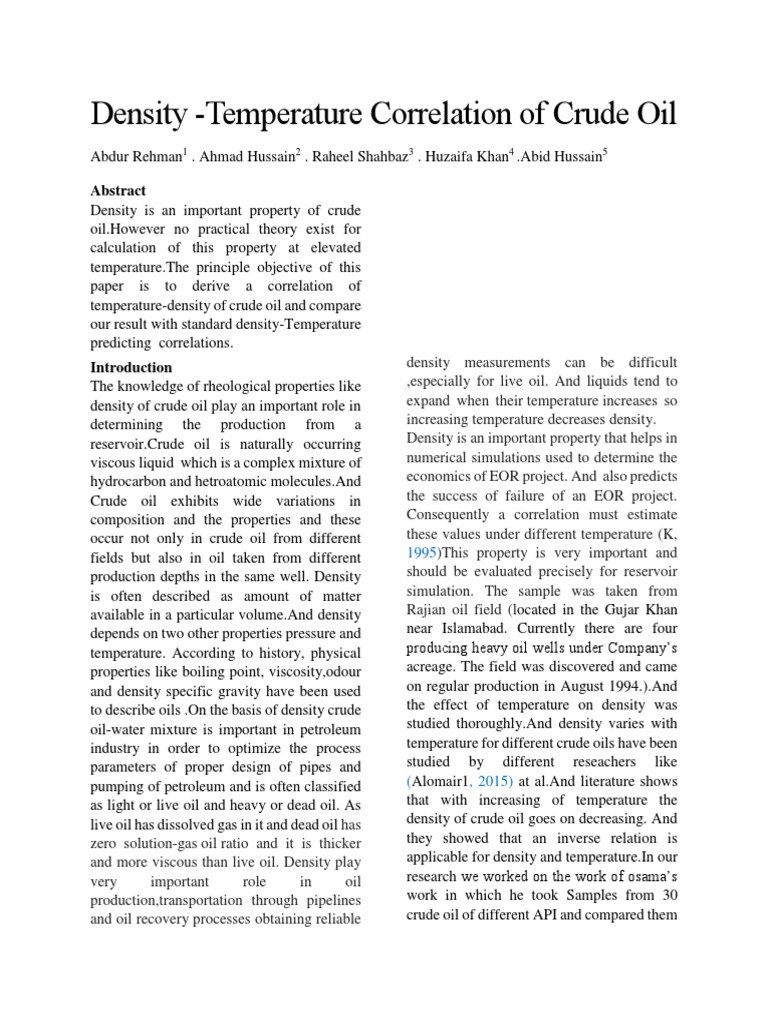 Density - Temperature Correlation of Crude Oil | PDF | Petroleum | Density