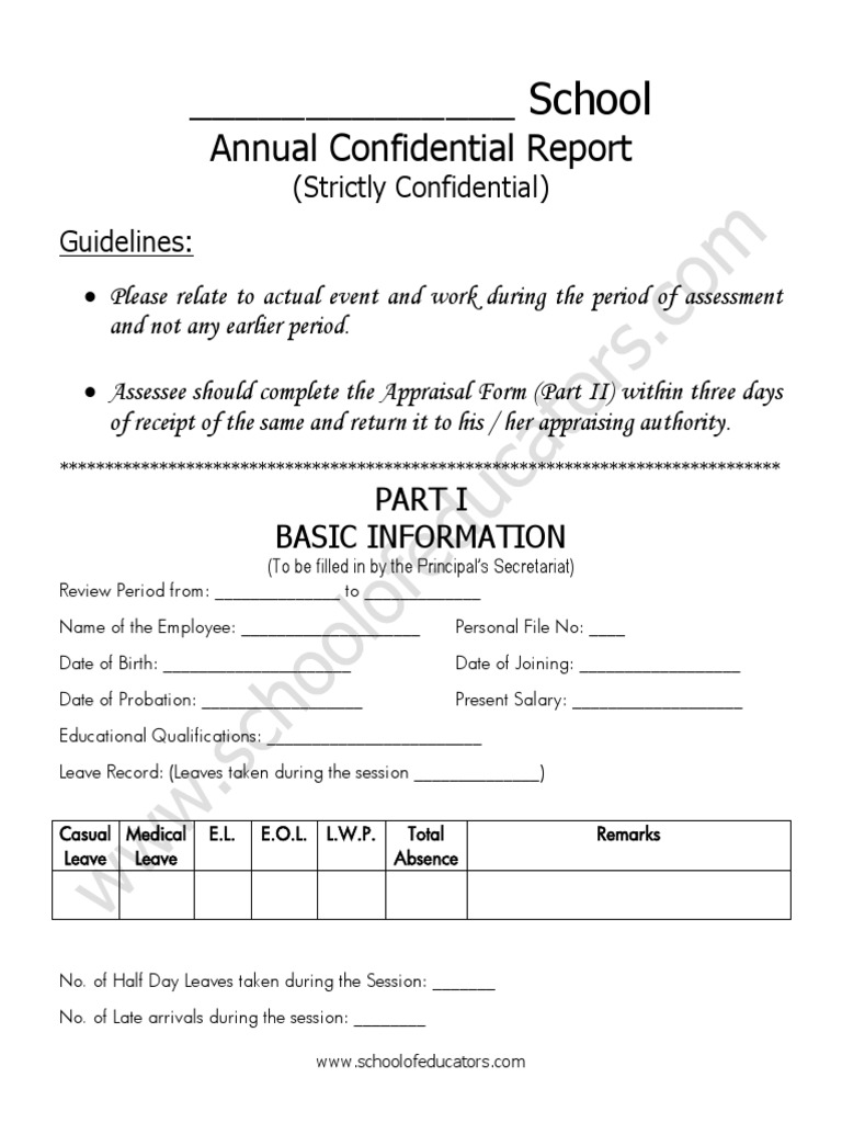 School: Annual Confidential Report | PDF | Teachers | Psychology