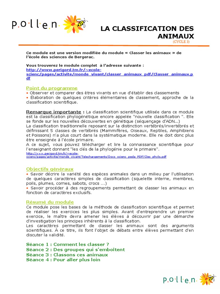 La Classification Des Animaux | PDF | Phylogenèse | Chats