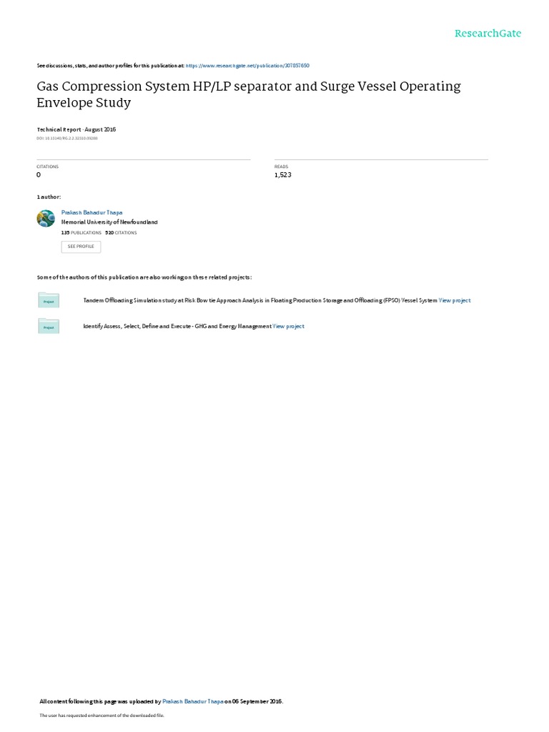 Gas Compression System HP/LP Separator and Surge Vessel Operating ...