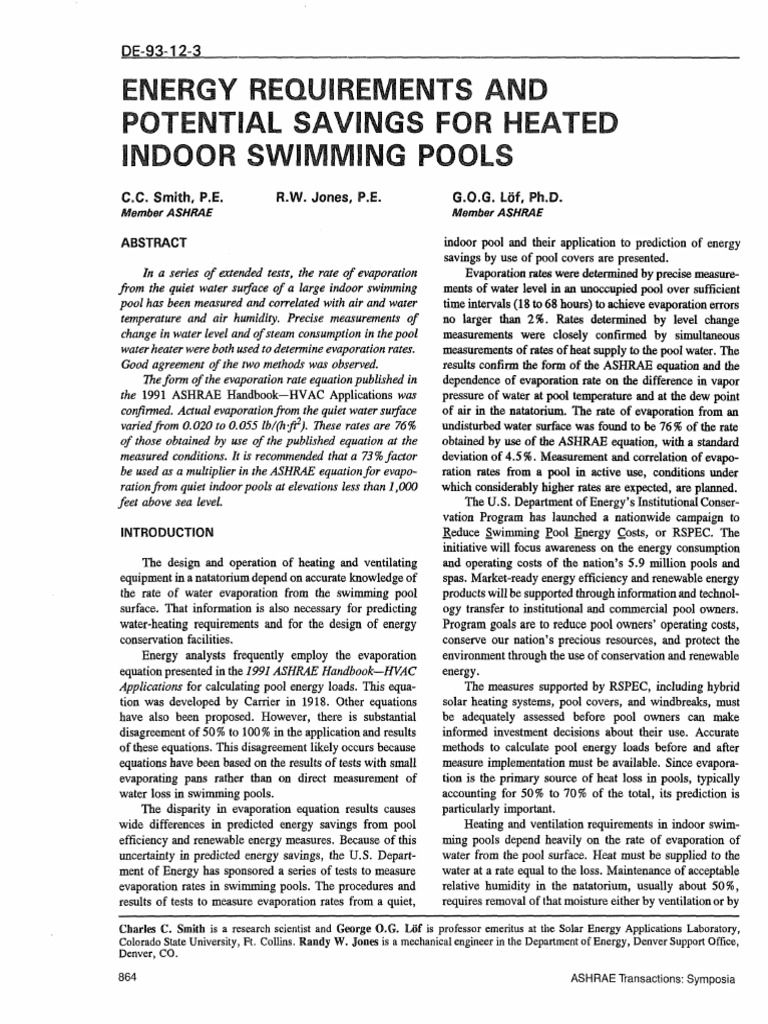 Ashrae De-93-12-3 Energy Requirements and Potential Savings For Heated ...