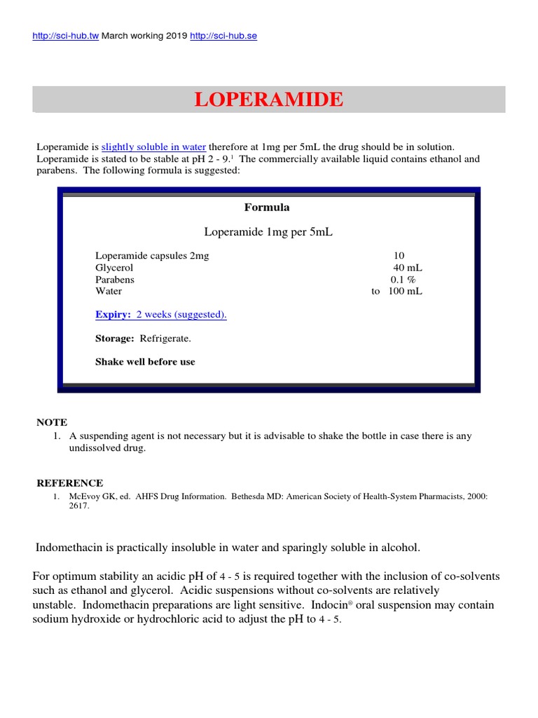 Loperamide: Slightly Soluble in Water | PDF | Pharmaceutical ...