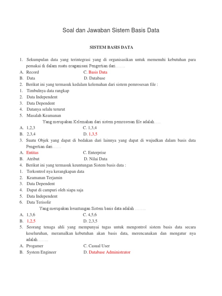 Soal Dan Jawaban Sistem Basis Data | PDF