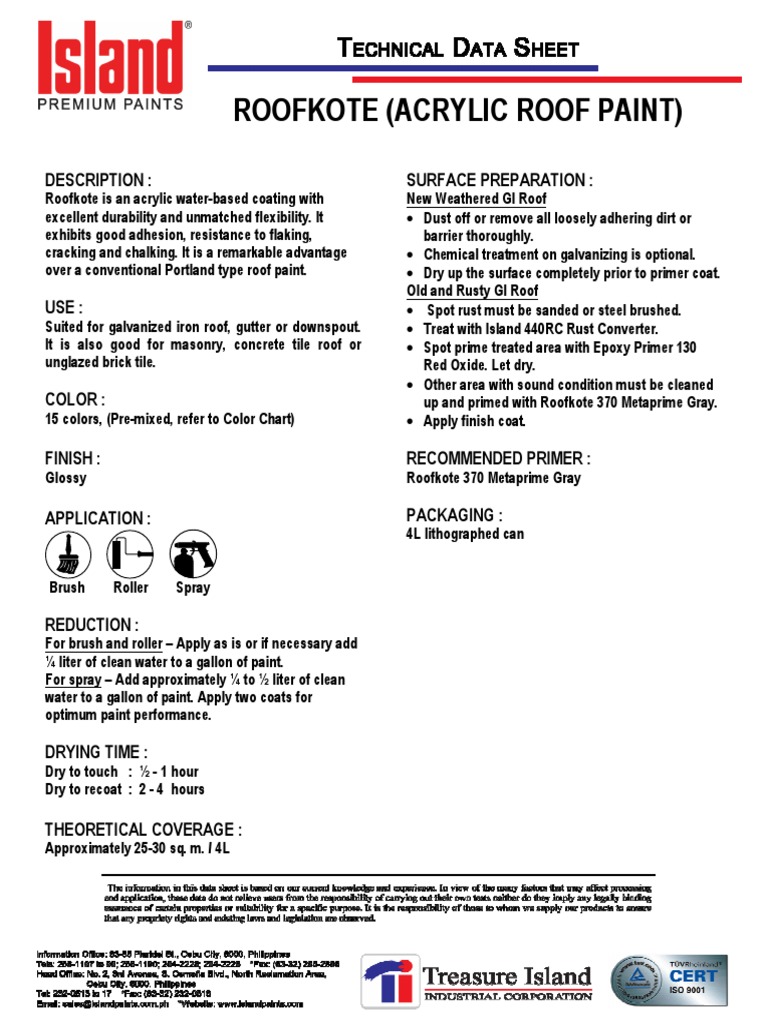 Roofkote (TDS) PDF | PDF | Paint | Procedural Knowledge