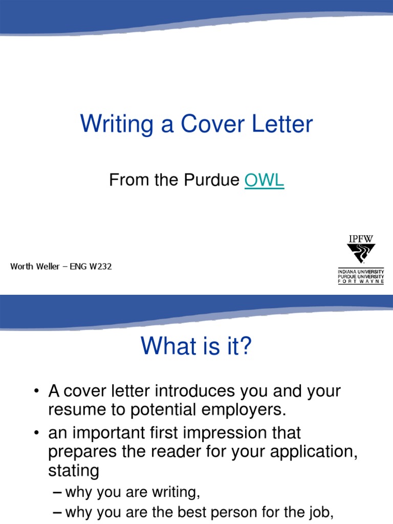 Writing A Cover Letter: From The Purdue | PDF | Paragraph | Résumé