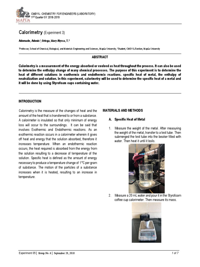 Final Report 3 Chemistry Lab | PDF | Calorimetry | Heat