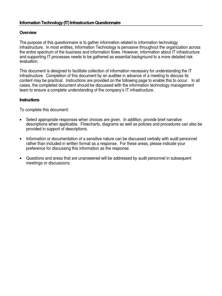 Understanding IT Infrastructure: An Insightful Questionnaire for ...