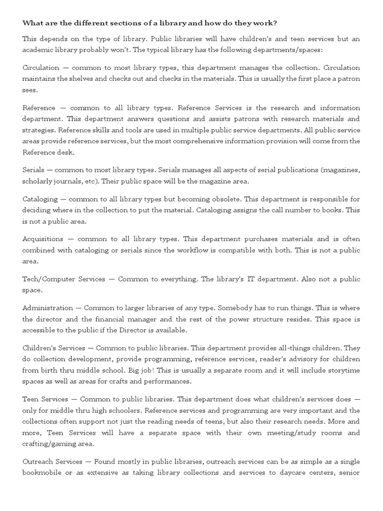 Library Sections and Functions Guide | PDF | Libraries | Information ...