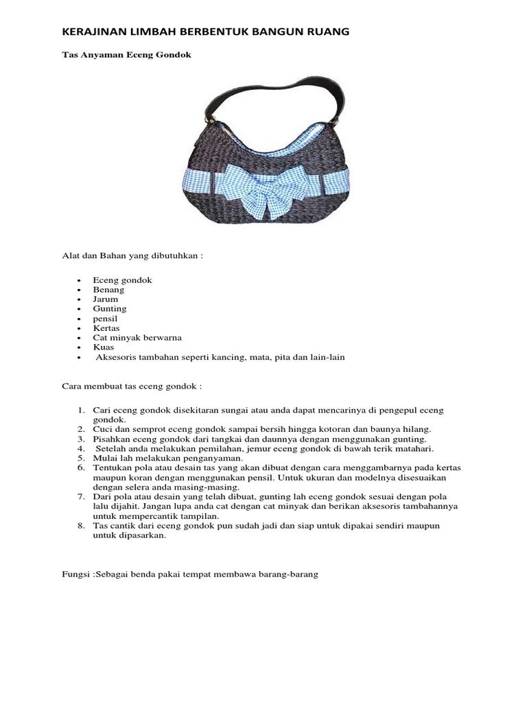 Cara Membuat Tas Anyaman Eceng Gondok | PDF
