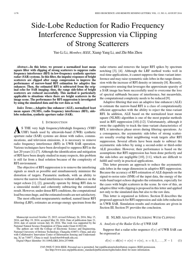 Side-Lobe Reduction For Radio Frequency Interference Suppression Via ...