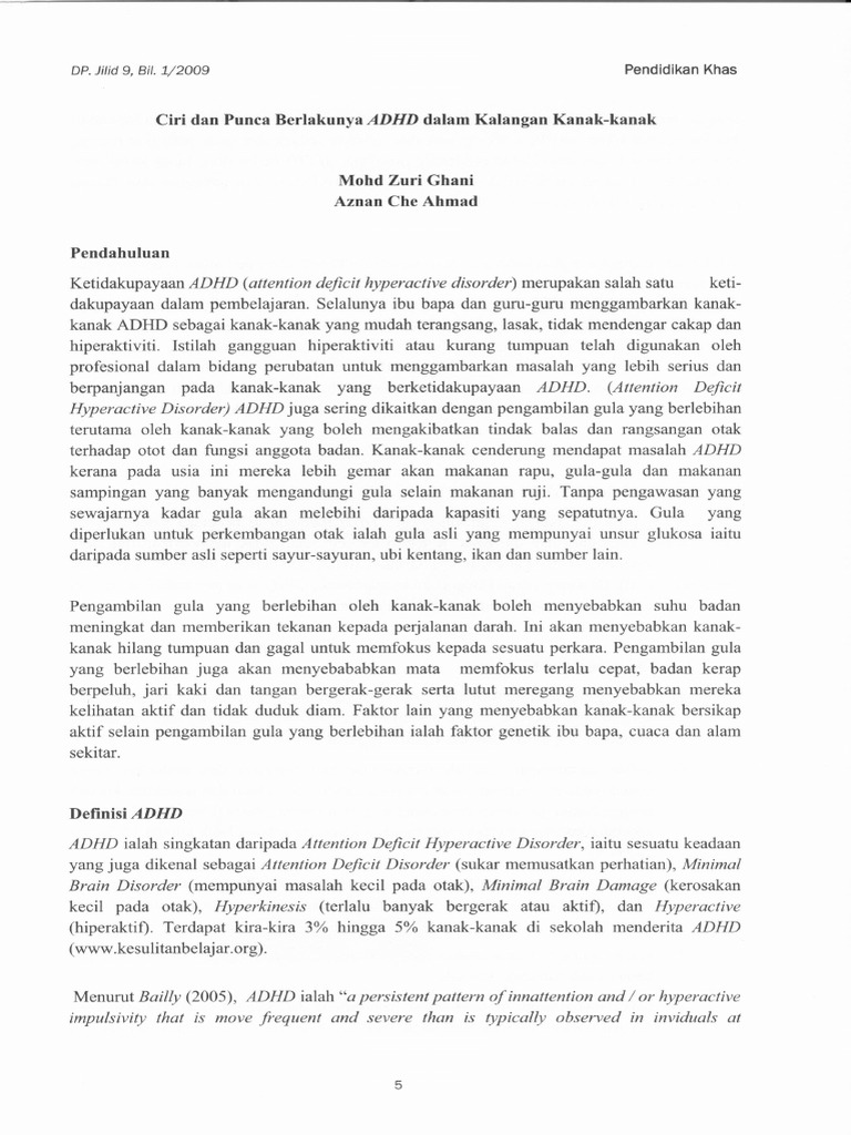Ciri Dan Punca Berlakunya ADHD Dalam Kal PDF | PDF