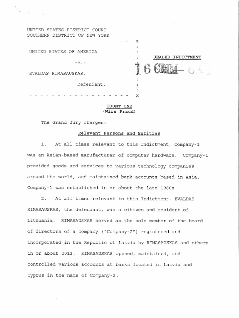 Evaldas Rimasauskas Indictment | PDF