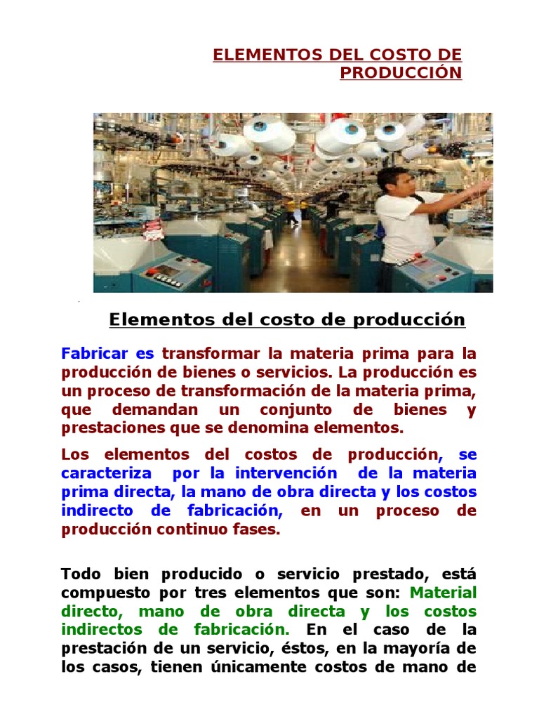 Elementos Del Costo de Producción Actualizada 2 | Descargar gratis PDF ...