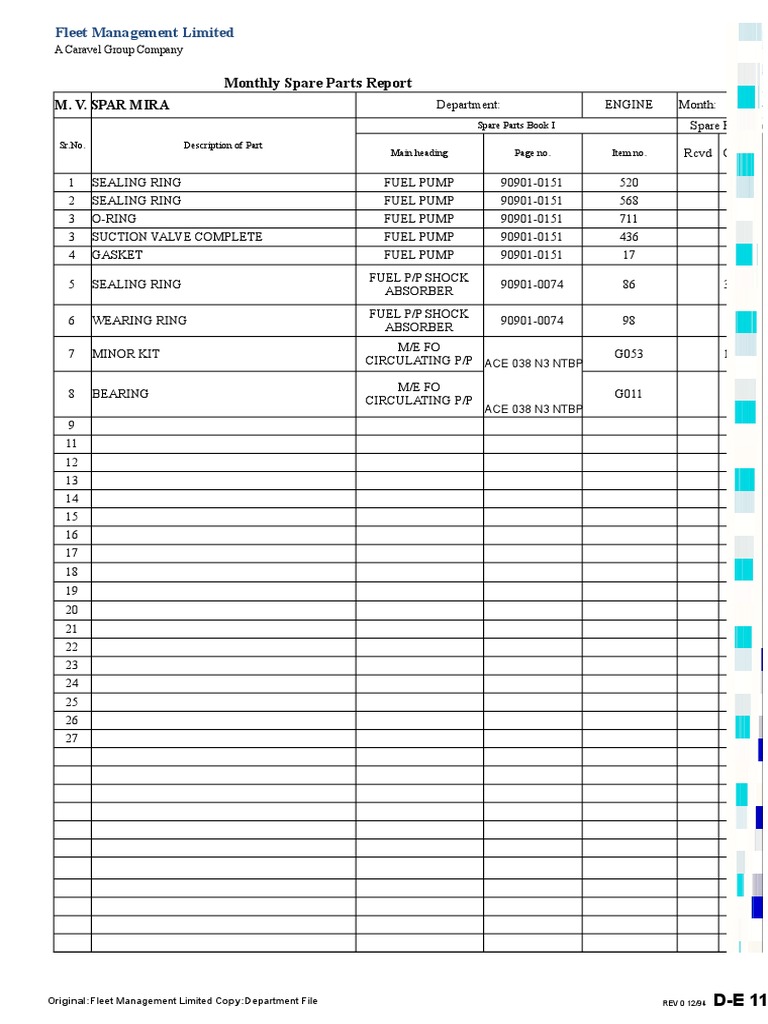 Monthly Spare Parts Report: Fleet Management Limited | PDF