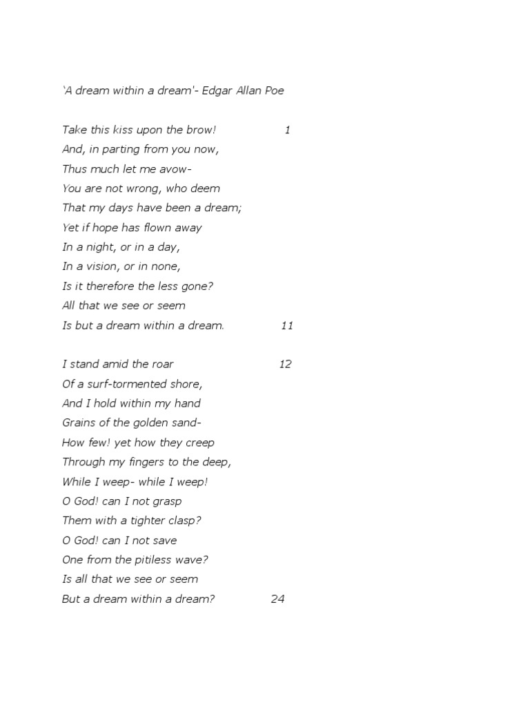 Poe - A Dream Within A Dream | PDF | Poetry | Dream