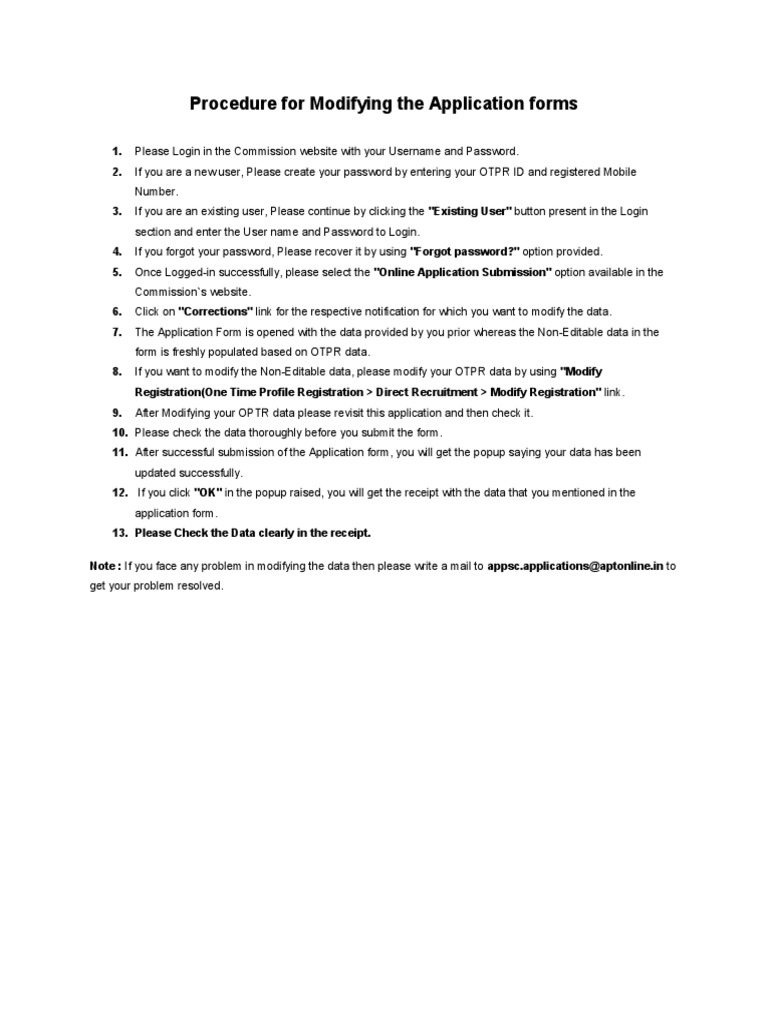 Procedure For Modifying The Application Forms | PDF | Career & Growth