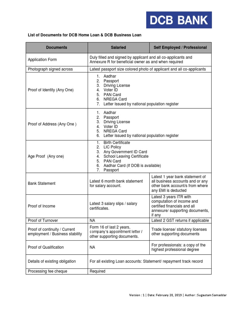 List of Documents For DCB Home Loan & DCB Business Loan | PDF ...