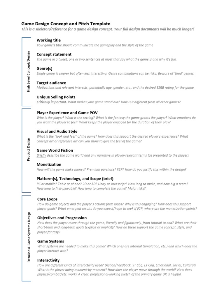 Game Concept Document Template PDF | PDF | Game Design | Cognitive Science