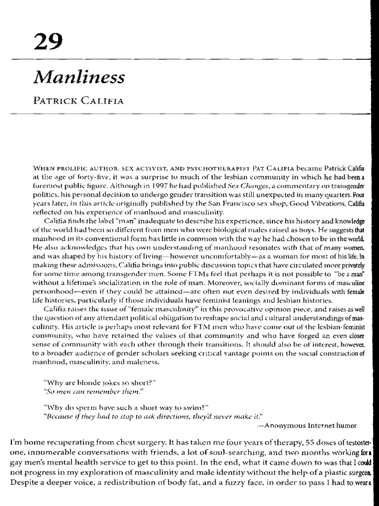 Patrick Califia 'Manliness' PDF | PDF | Sexual Emotions | Sexual ...