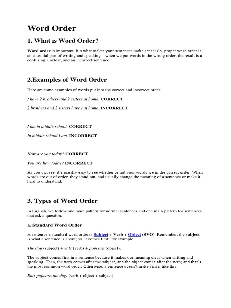 Word Order | Download Free PDF | Adverb | Subject (Grammar)