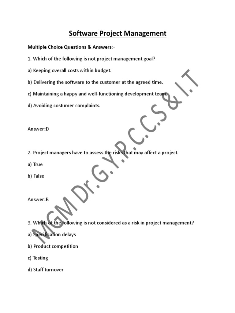Software Project Management: Multiple Choice Questions & Answers | PDF | Software Development ...