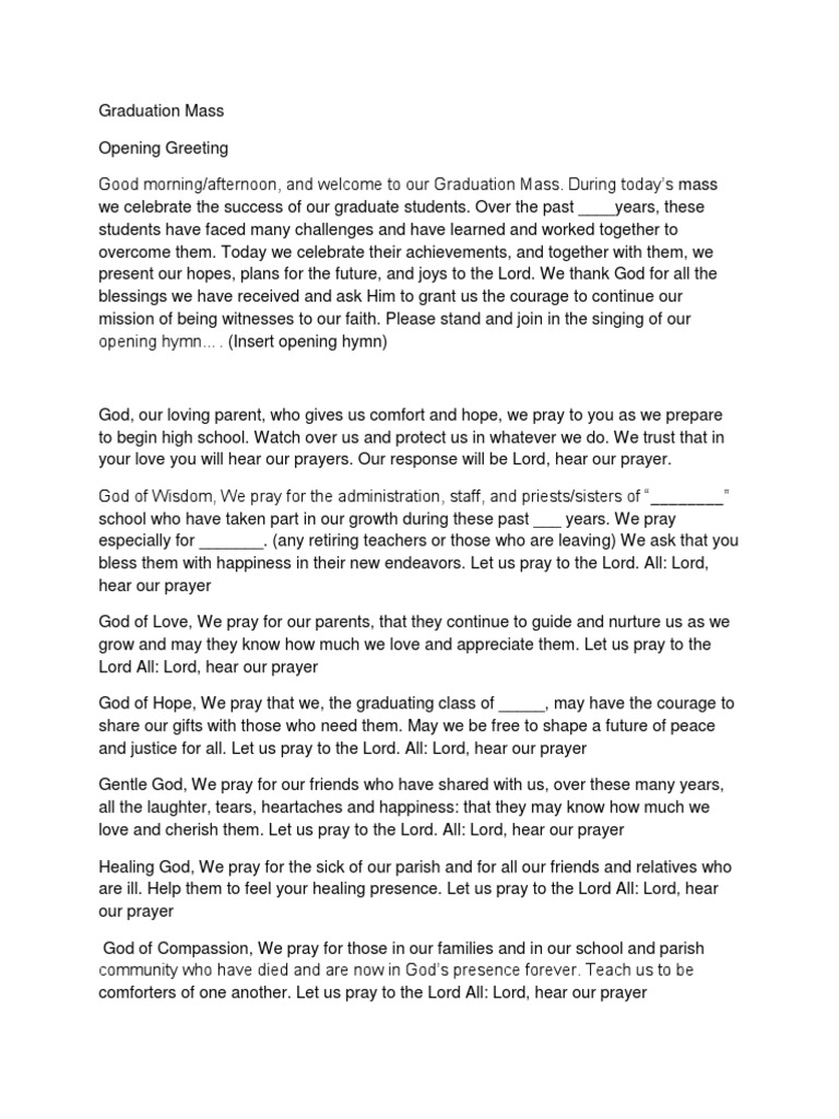 Graduation Mass | PDF | Eucharist | Priest