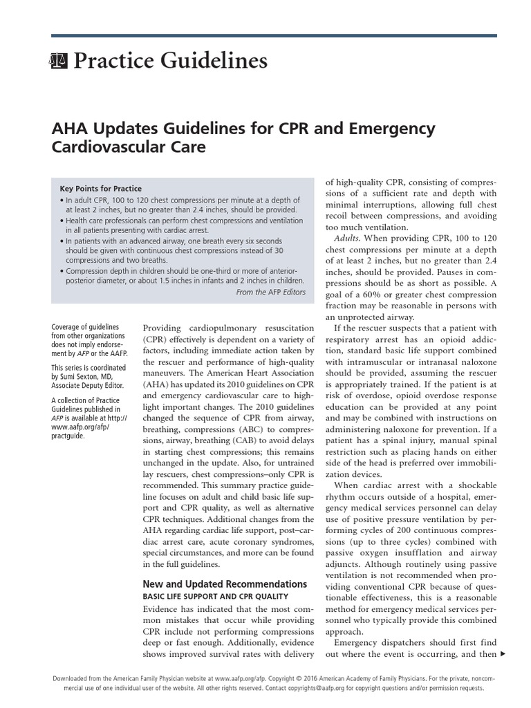 Practice Guidelines: AHA Updates Guidelines For CPR and Emergency ...