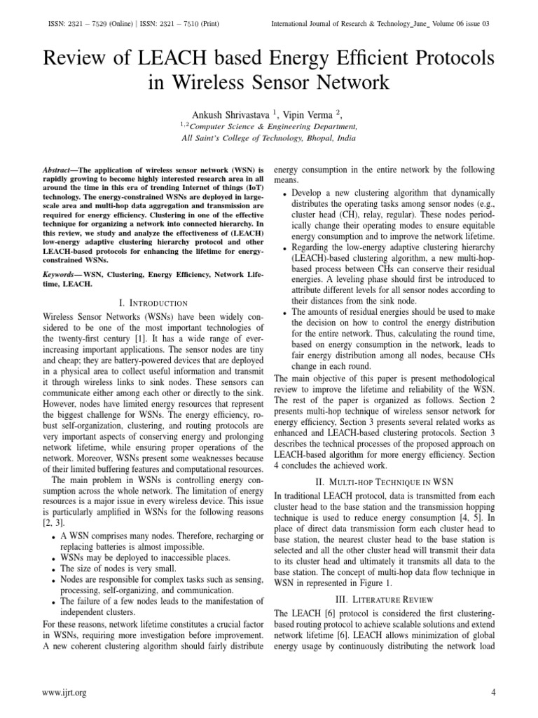 Review Of Leach Based Energy Efficient Protocols In Wireless Sensor Pdf Wireless Sensor
