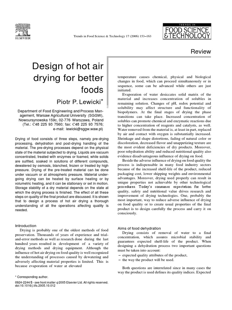 Hot Air Drying Process for Food Quality | PDF | Freeze Drying | Convection