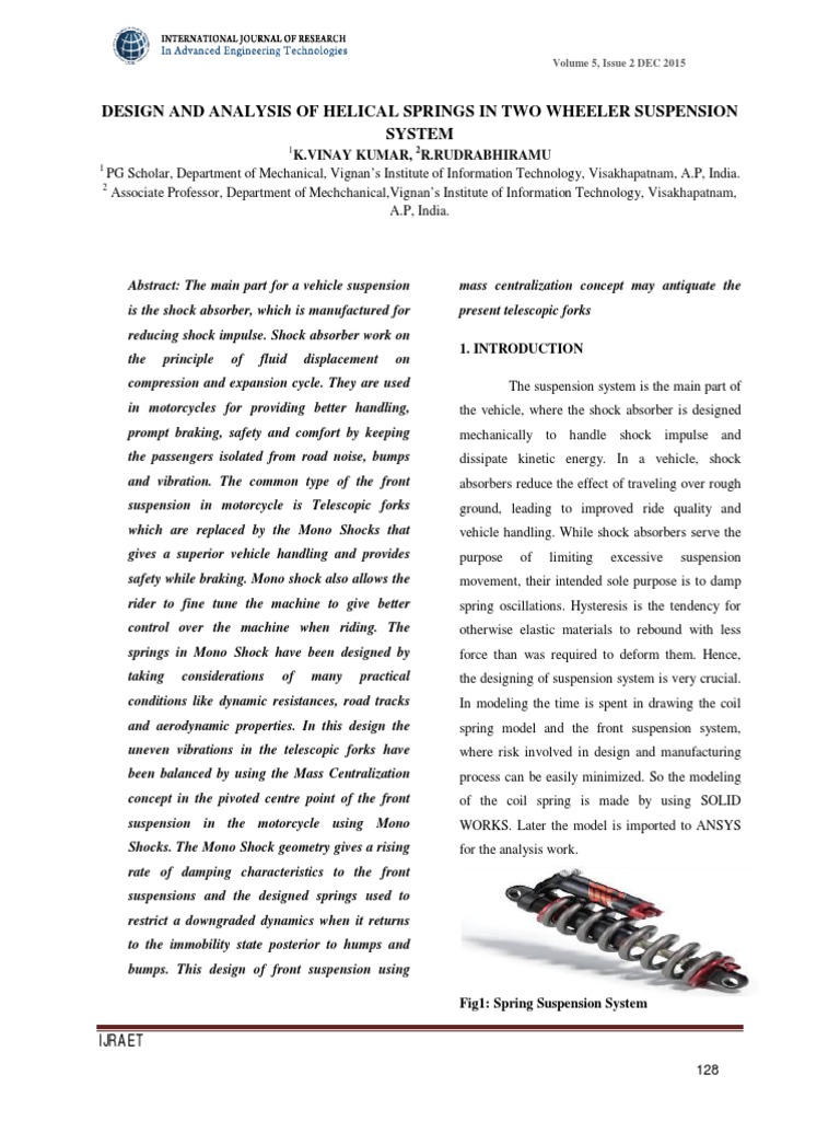 Design and Analysis of Helical Springs in Two Wheeler Suspension System ...