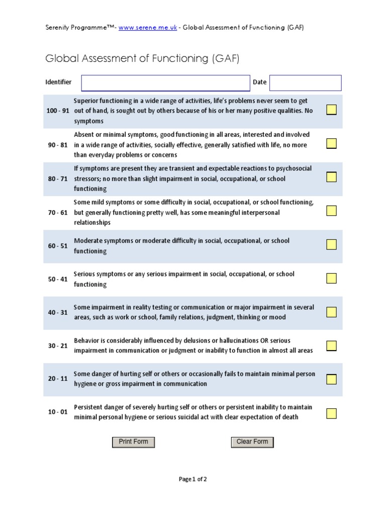 Serenity Programme™ - Global Assessment of Functioning (GAF) | PDF ...