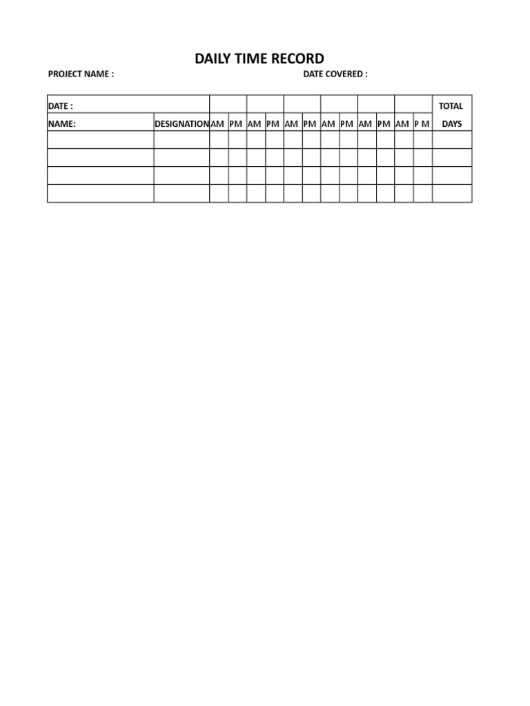 Daily Time Record Template | PDF
