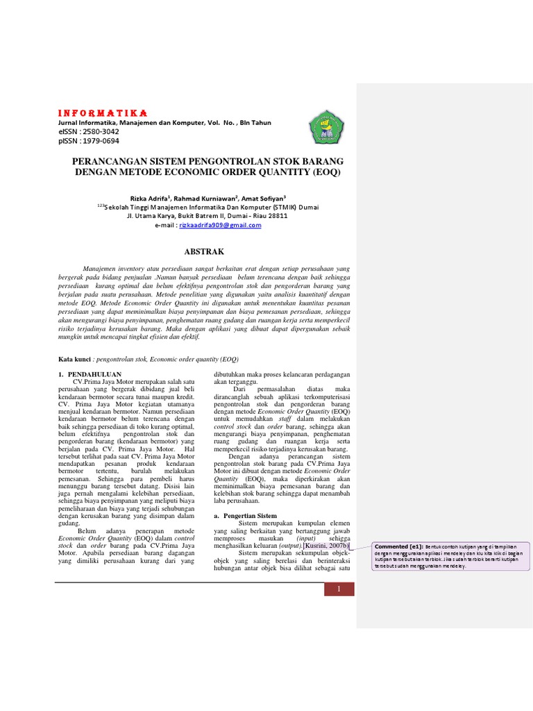 Contoh Jurnal Menggunakan Aplikasi Mendeley | PDF