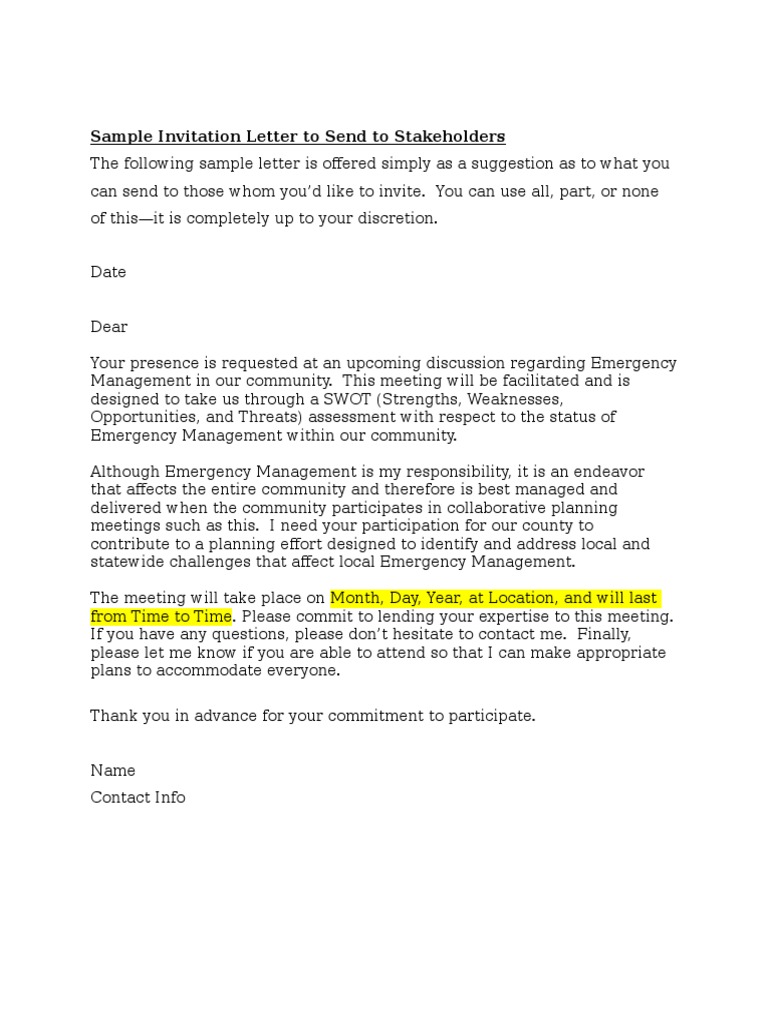 Invitation Letter for Stakeholder Meeting | PDF