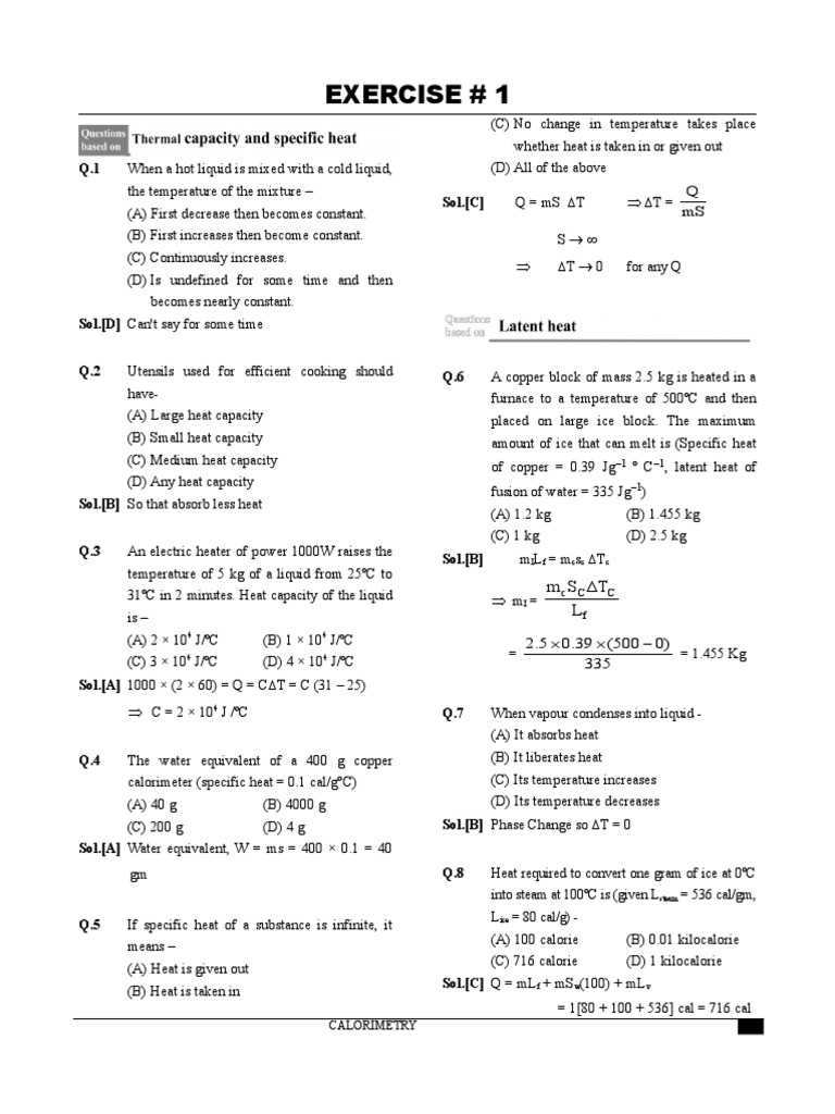 Calorimetry (Exercise) | PDF | Calorie | Latent Heat