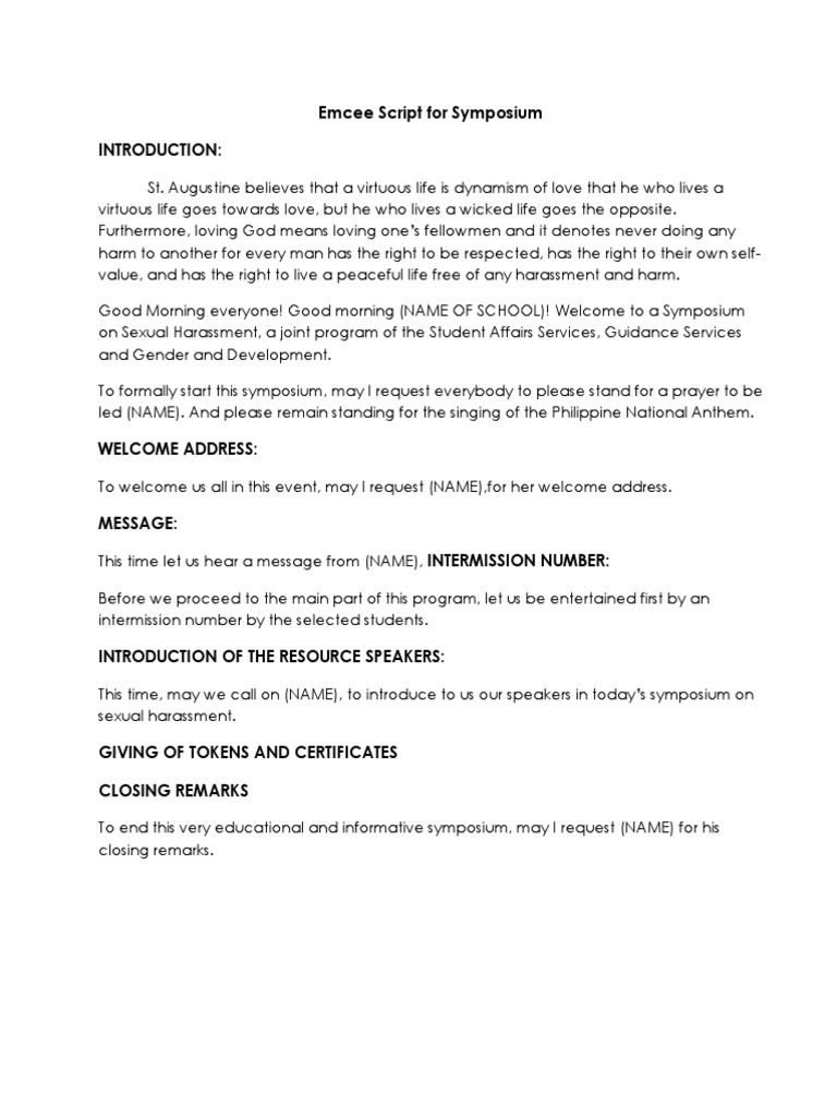 Emcee Script for Symposium
