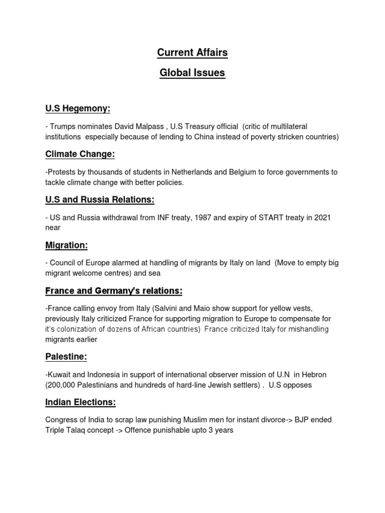 Current Global Issues | PDF