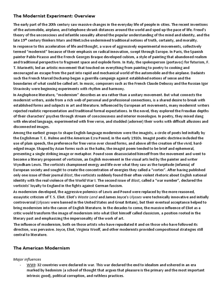 The Modernist Experiment: Overview: Major Influences | PDF | Modernism ...