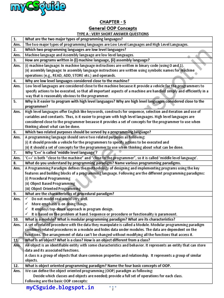 Mycsguide - Blogspot.In: Chapter - 5 General Oop Concepts | PDF | Object Oriented Programming ...